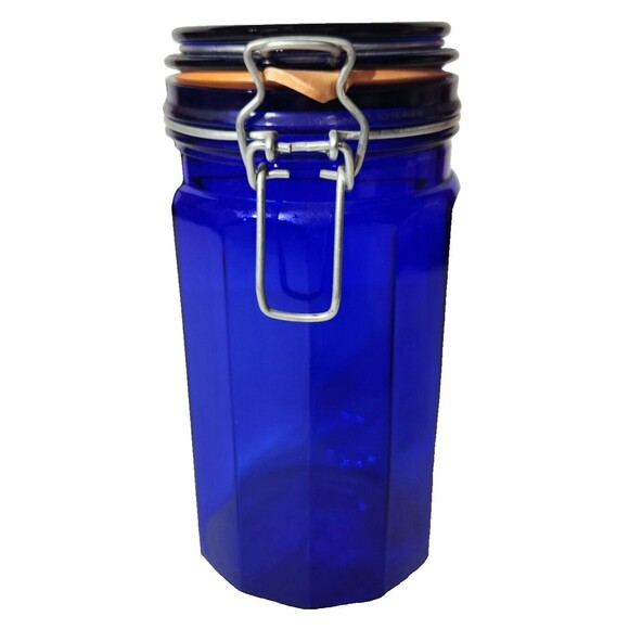 Kitchen | Kitchen Canister Cobalt Blue Glass Jar Panel Wire Bail Lid ...